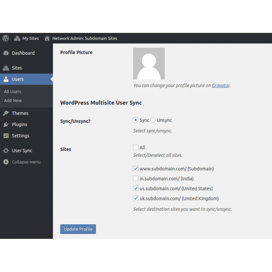 WordPress Multisite User Sync/Unsync